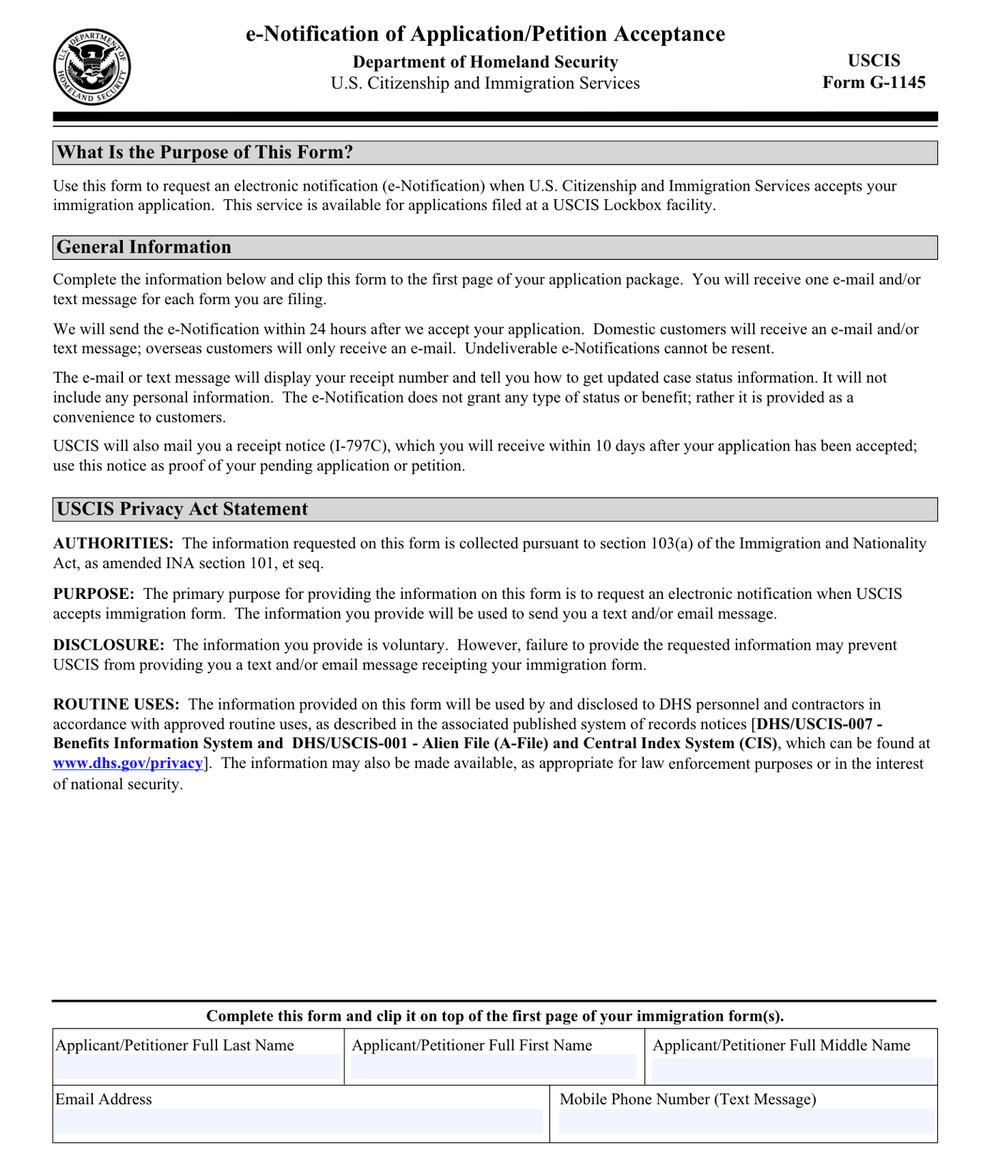 How to Fill out Form G-1145?