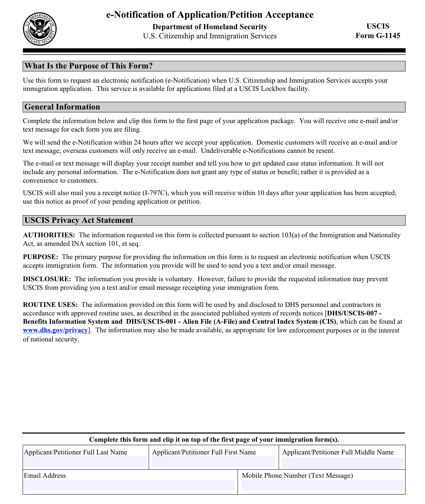 How to Fill out Form G-1145?